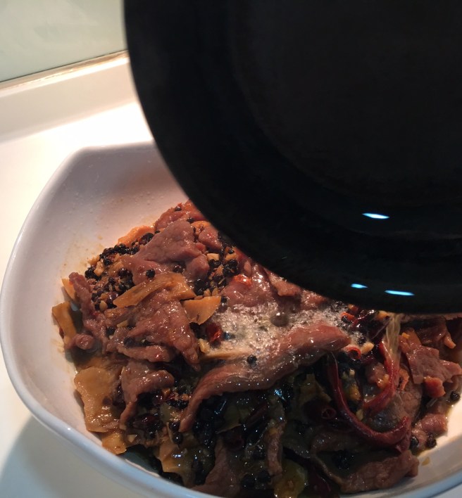 Poached Beef in Hot Chili Broth水煮牛肉shuǐ zhǔ niú ròu